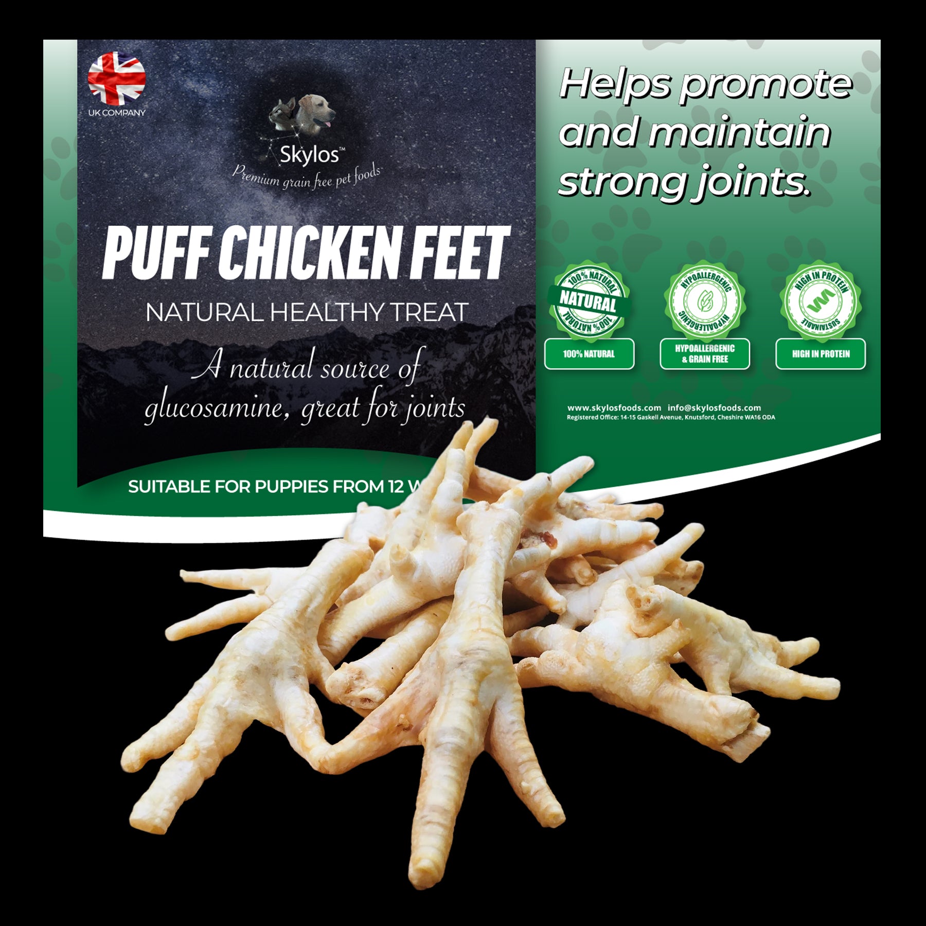 Puff Chicken Feet (Natural) 1kg, 2kg & 4kg – New Skylos Foods
